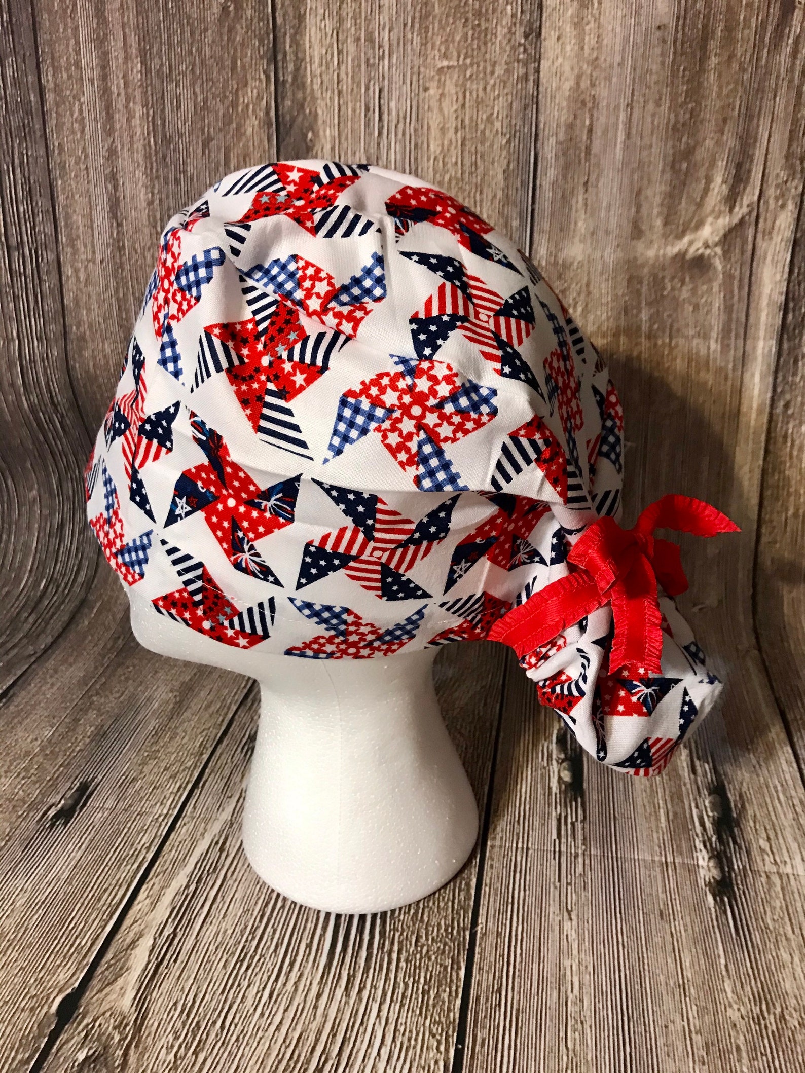 Adjustable Ponytail Womens Scrub Cap Patriotic Pinwheel Tie - Etsy