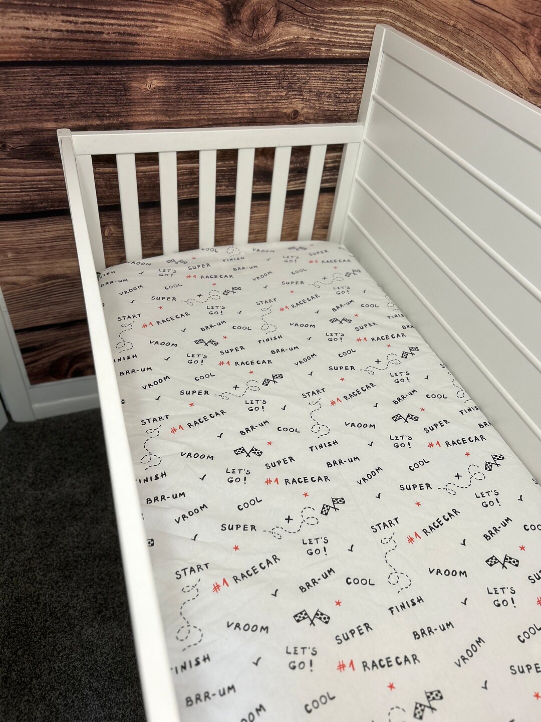 Race Car Fitted Crib Sheet Natural Cotton Cot Baby Nursery Pack and ...