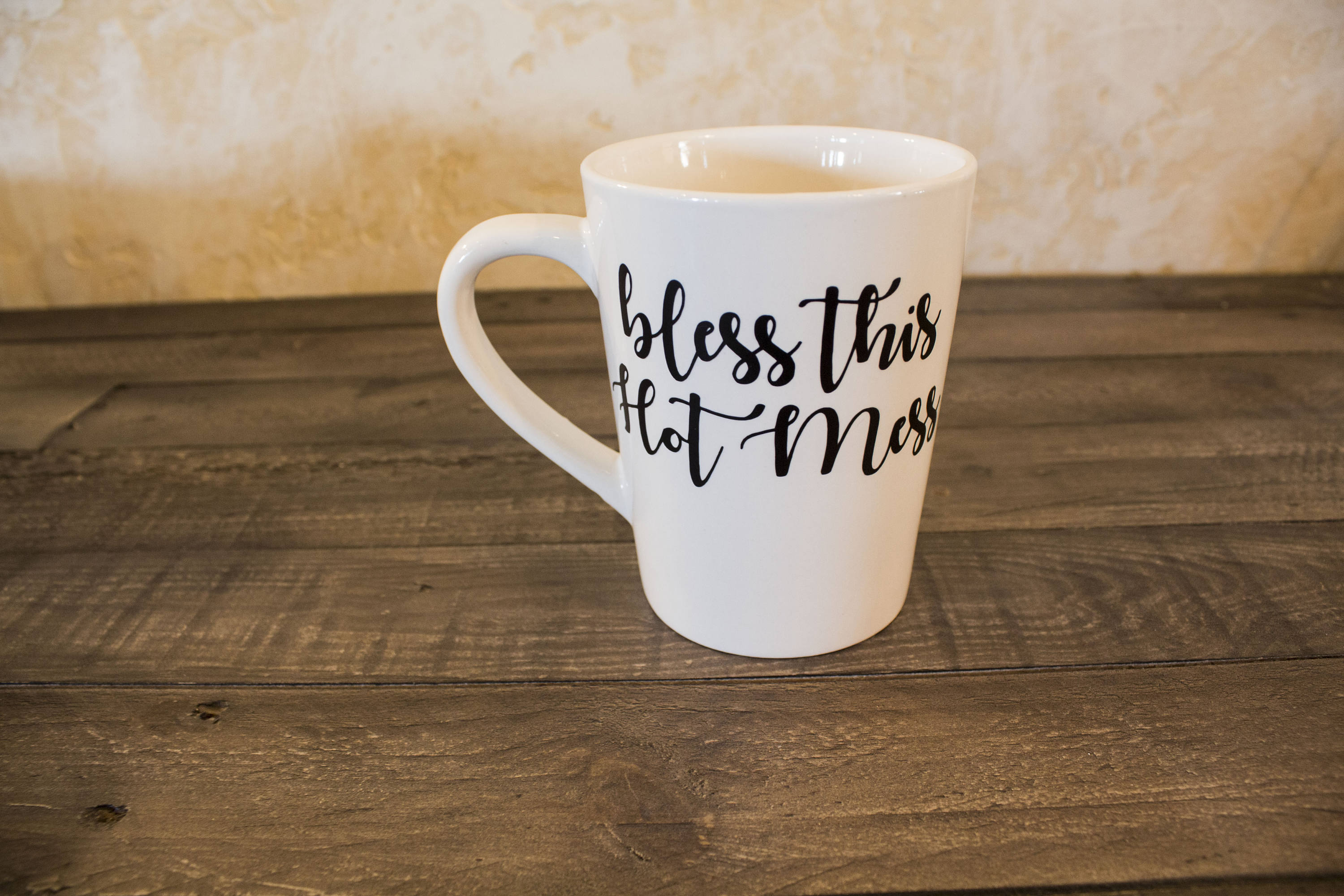 Bless This Hot Mess Mug, White Coffee Mug, Black Vinyl, Quote Mug - Etsy UK
