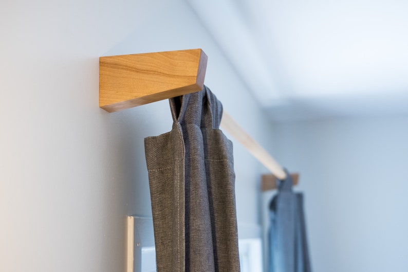 Minimalist Wooden Curtain Rod and Supports With Invisible - Etsy