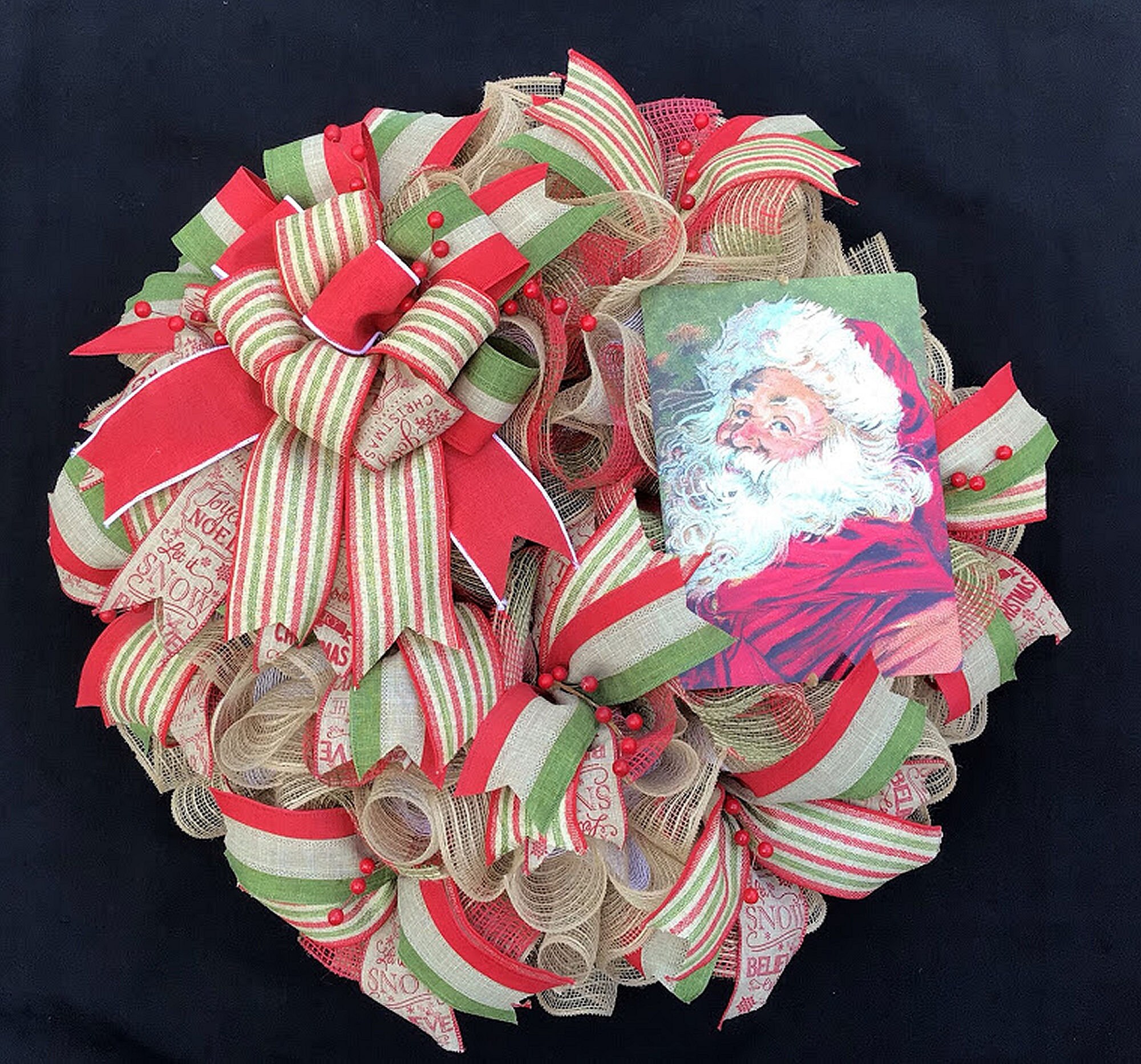 Vintage Santa Wreath Holiday Decor Front Door Decor Rustic | Etsy