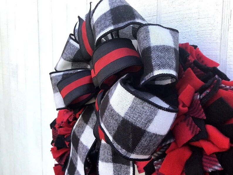 Farmhouse Buffalo Plaid Rag Wreath Front Door Wreath - Etsy