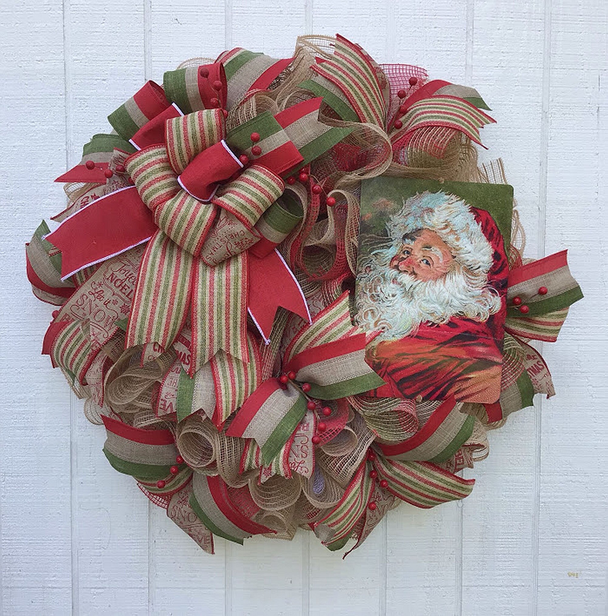 Vintage Santa Wreath Holiday Decor Front Door Decor Rustic | Etsy