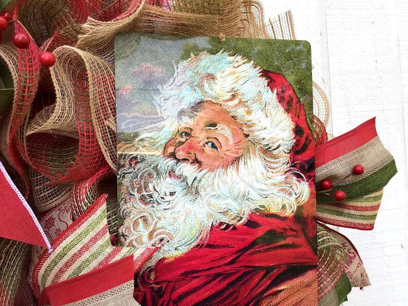 Vintage Santa Wreath Holiday Decor Front Door Decor Rustic | Etsy