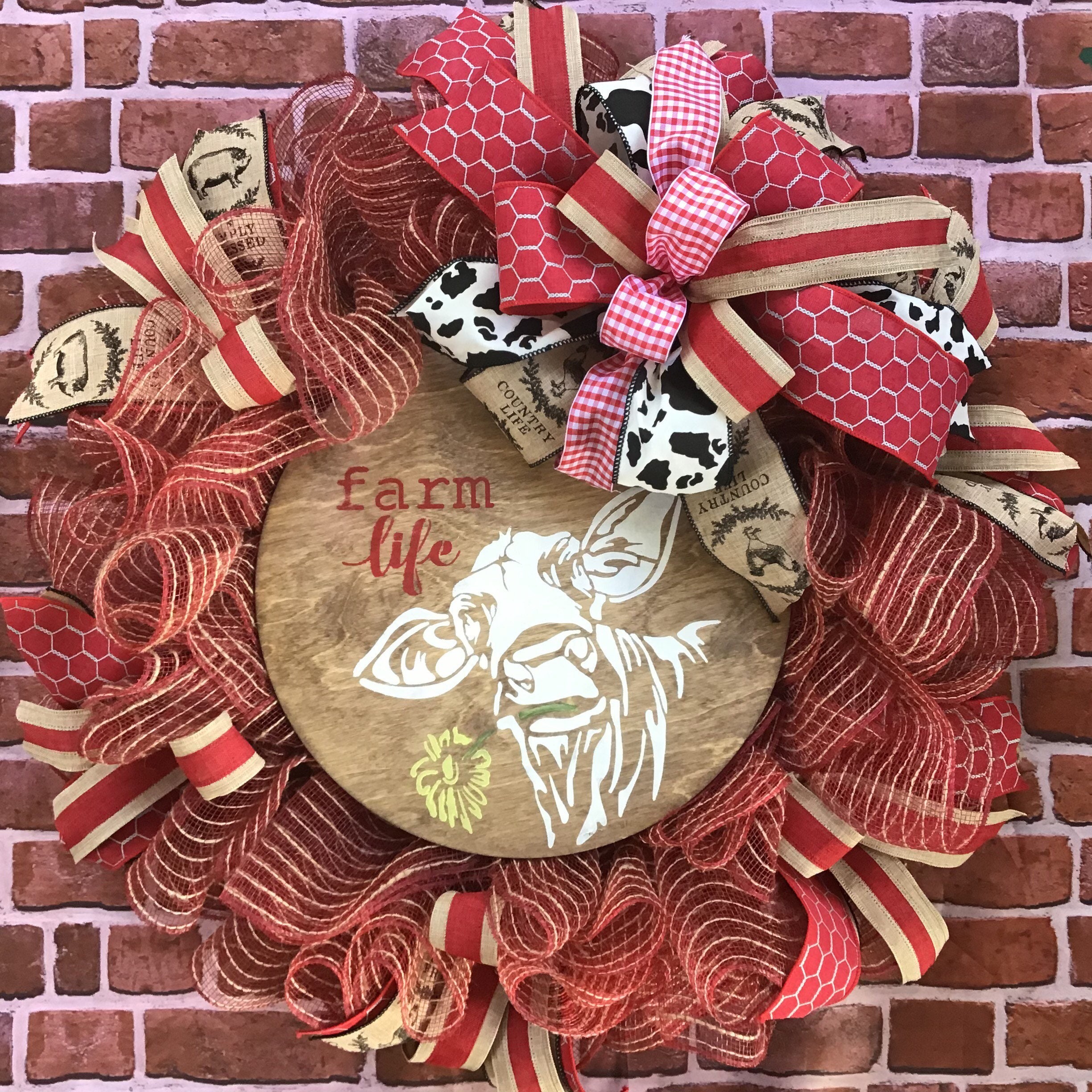 Rustic Farmhouse Cow Wreath for Front Door Country Decorfarm | Etsy