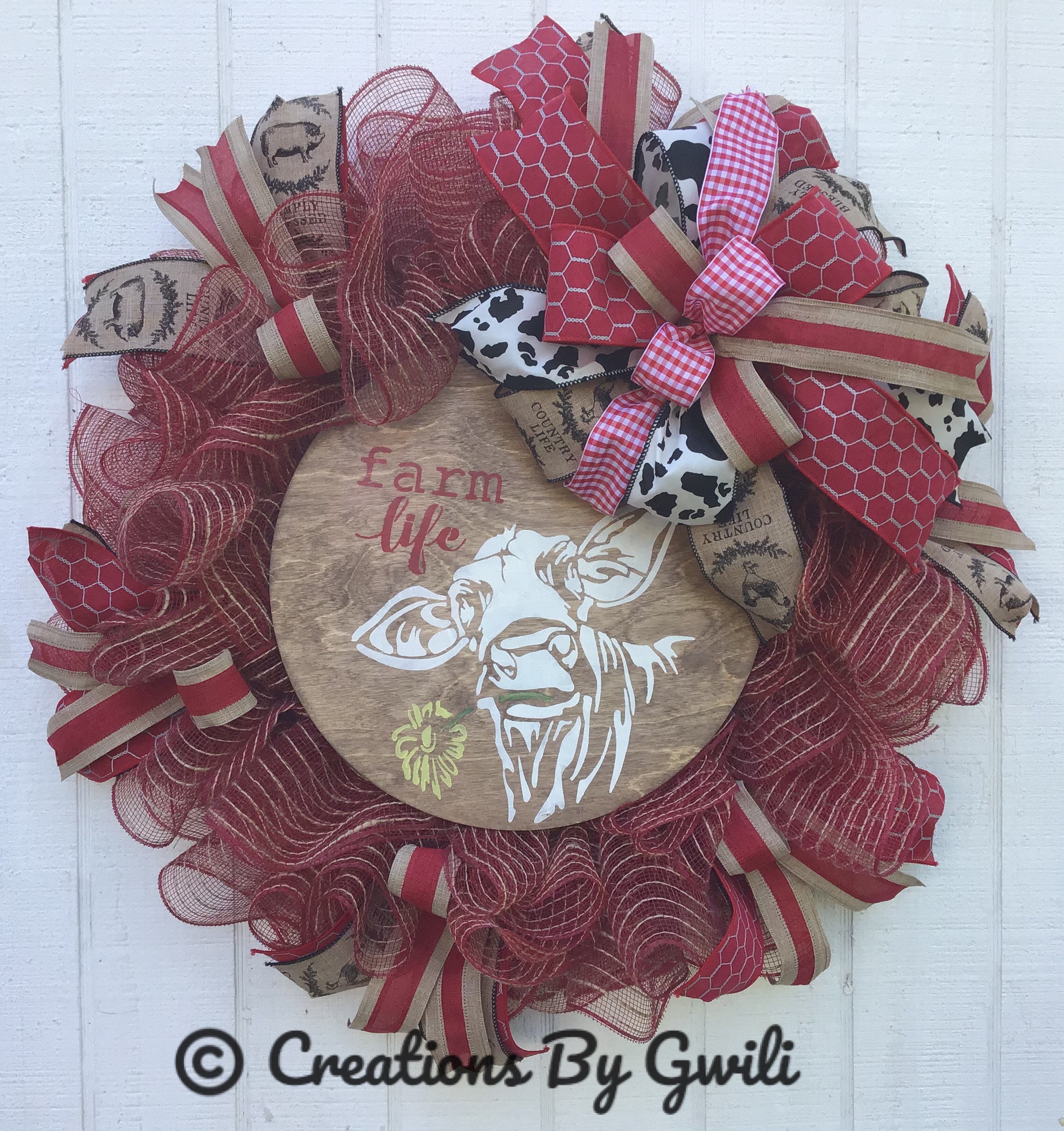 Rustic Farmhouse Cow Wreath for Front Door Country Decorfarm | Etsy