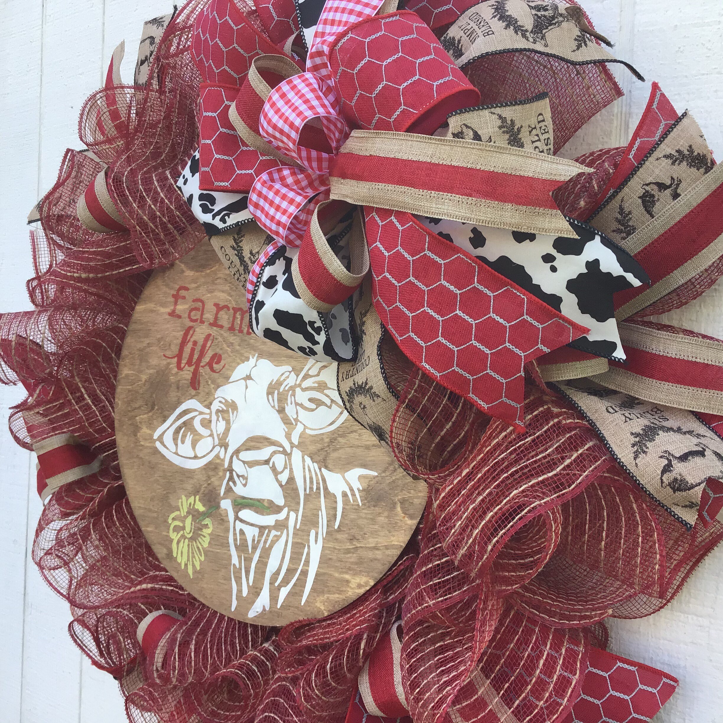 Rustic Farmhouse Cow Wreath for Front Door Country Decorfarm | Etsy
