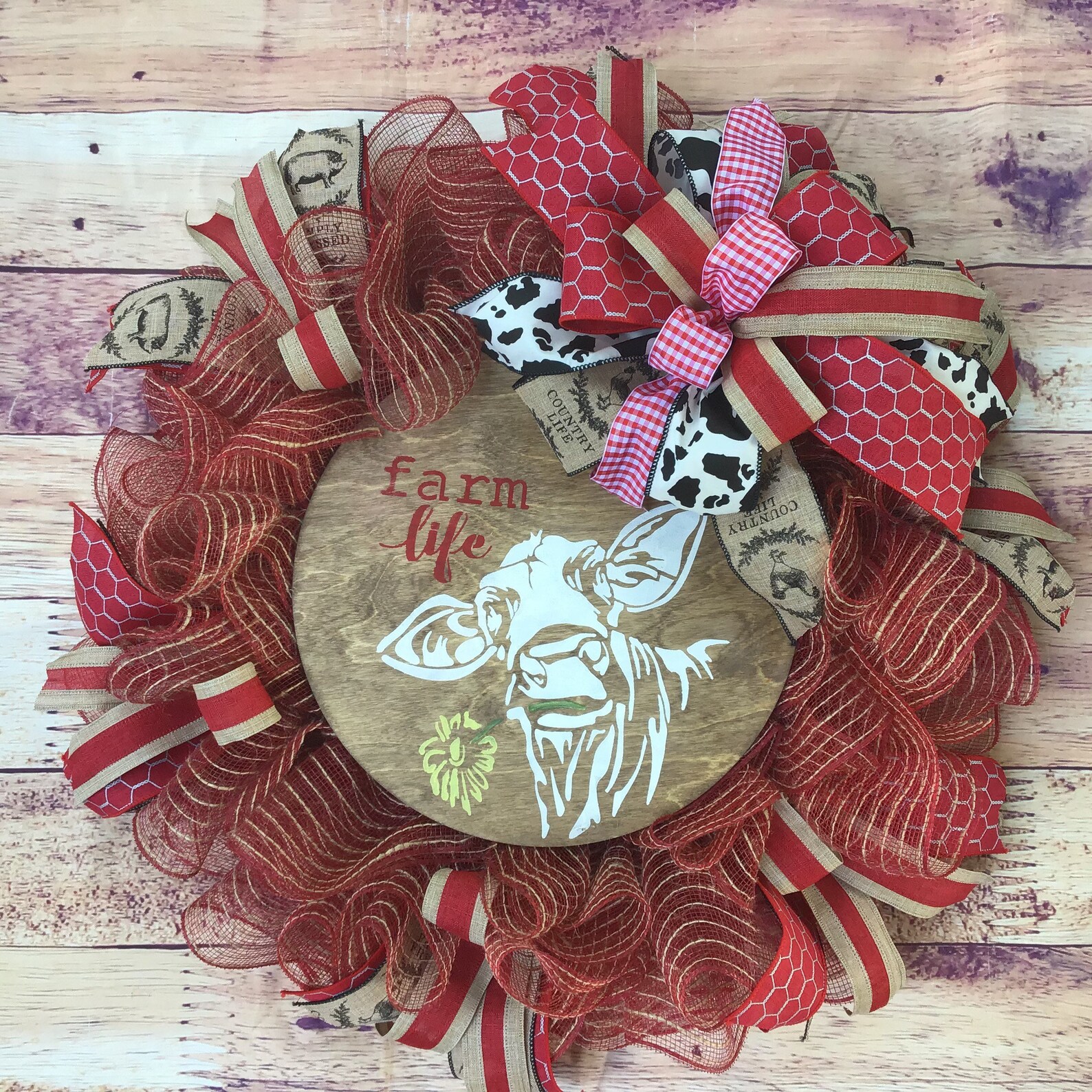 Rustic Farmhouse Cow Wreath for Front Door Country Decorfarm | Etsy