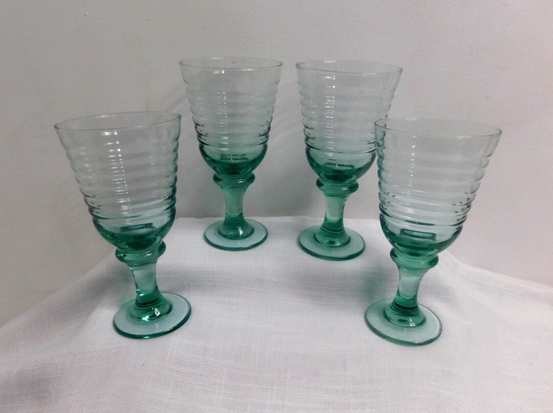 H7 - Libbey Glass USA Sirrus Spanish Green Water Goblets Lot of 4 - Etsy