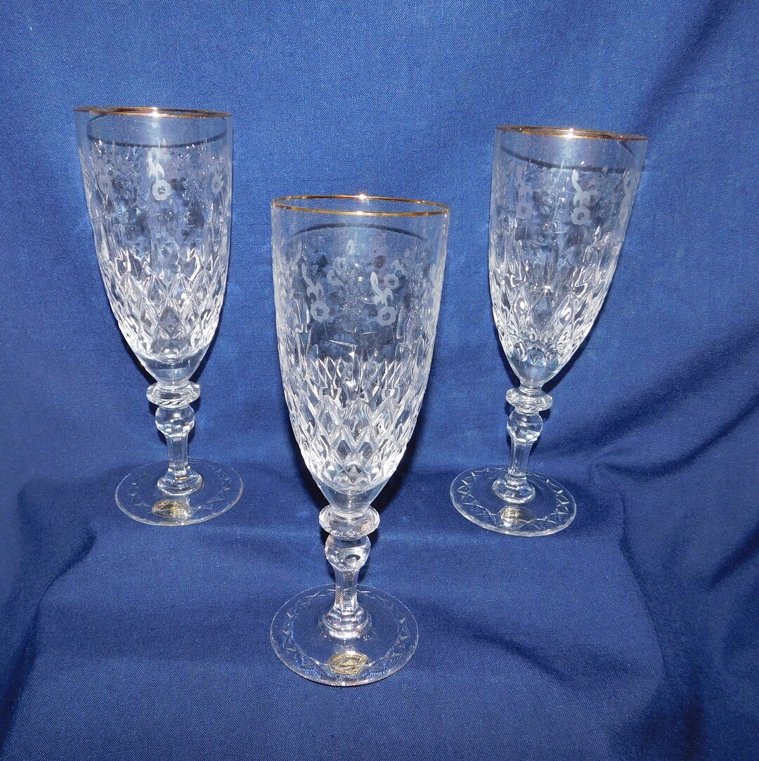 G6 Rogaska Crystal Gallia Iced Tea Goblets Gold Trim X Base Lot of 3 - Etsy