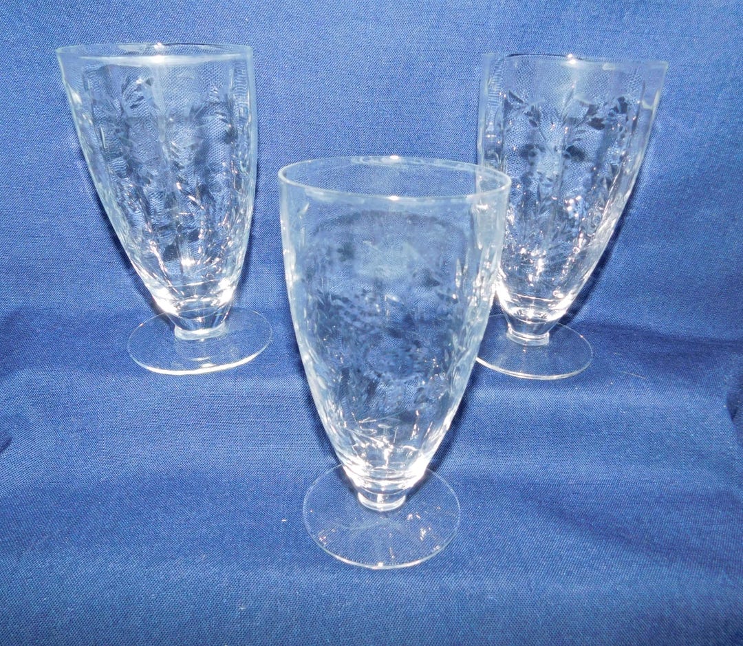 C7 - Rock Sharpe Cut Crystal USA Wild Rose Iced Tea Glass Lot of 3 ...