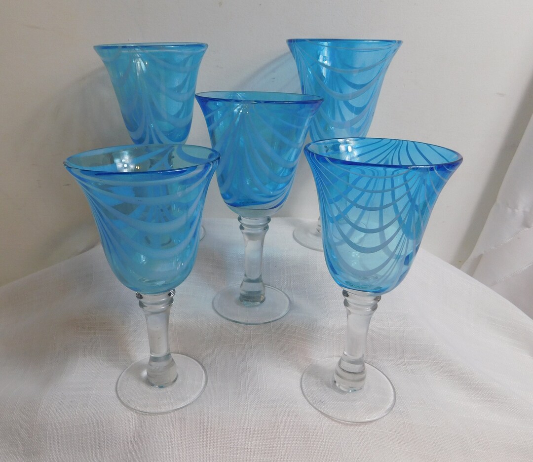 H5 Gobal Amici Teal Blue & White Water Goblets Lot of 5 - Etsy