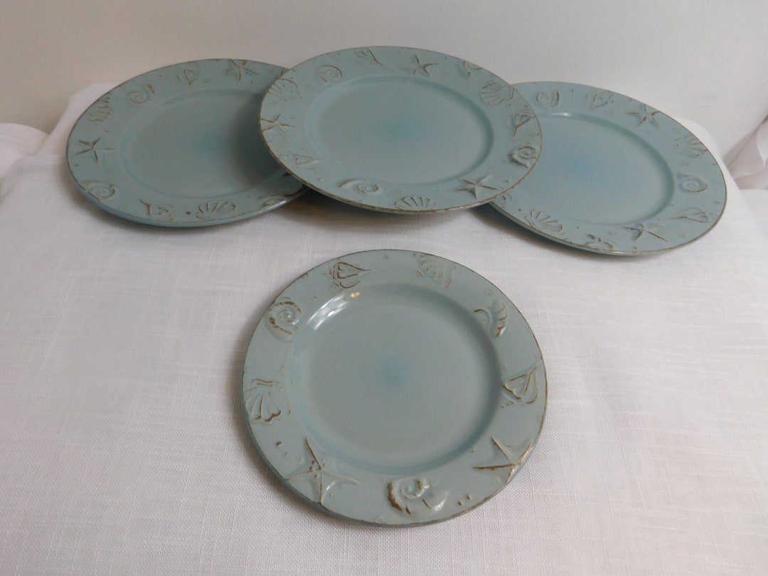 F6 Thomson Pottery Cape Cod Rustic Blue Dinner Plates 3 1 Salad Plate ...