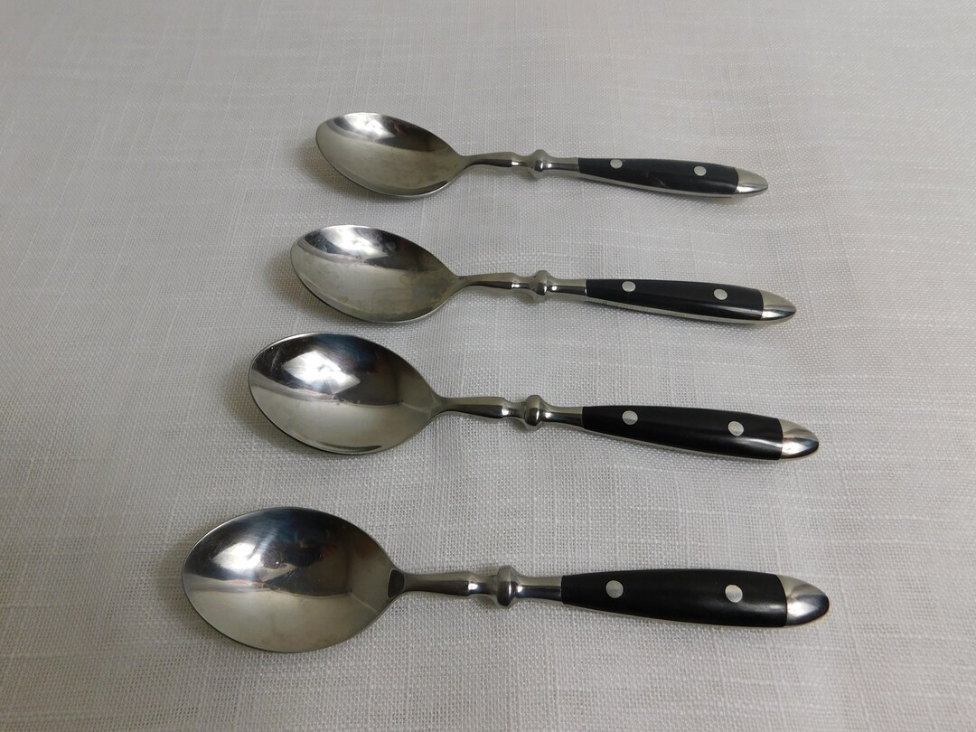 F6 Hampton Silversmiths Bistro Black Stainless Flatware Soup Spoons Lot ...