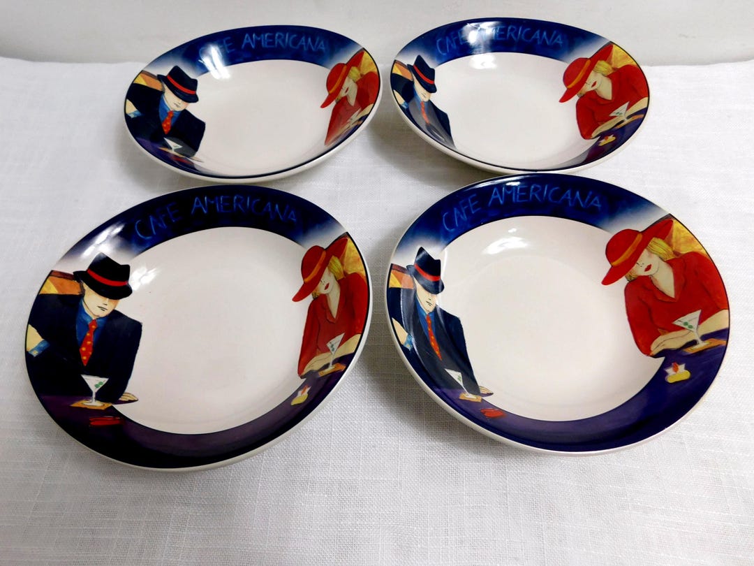 B8 - Sango Stoneware Cafe Americana Oval Soup / Cereal Bowls Lot of 4 ...