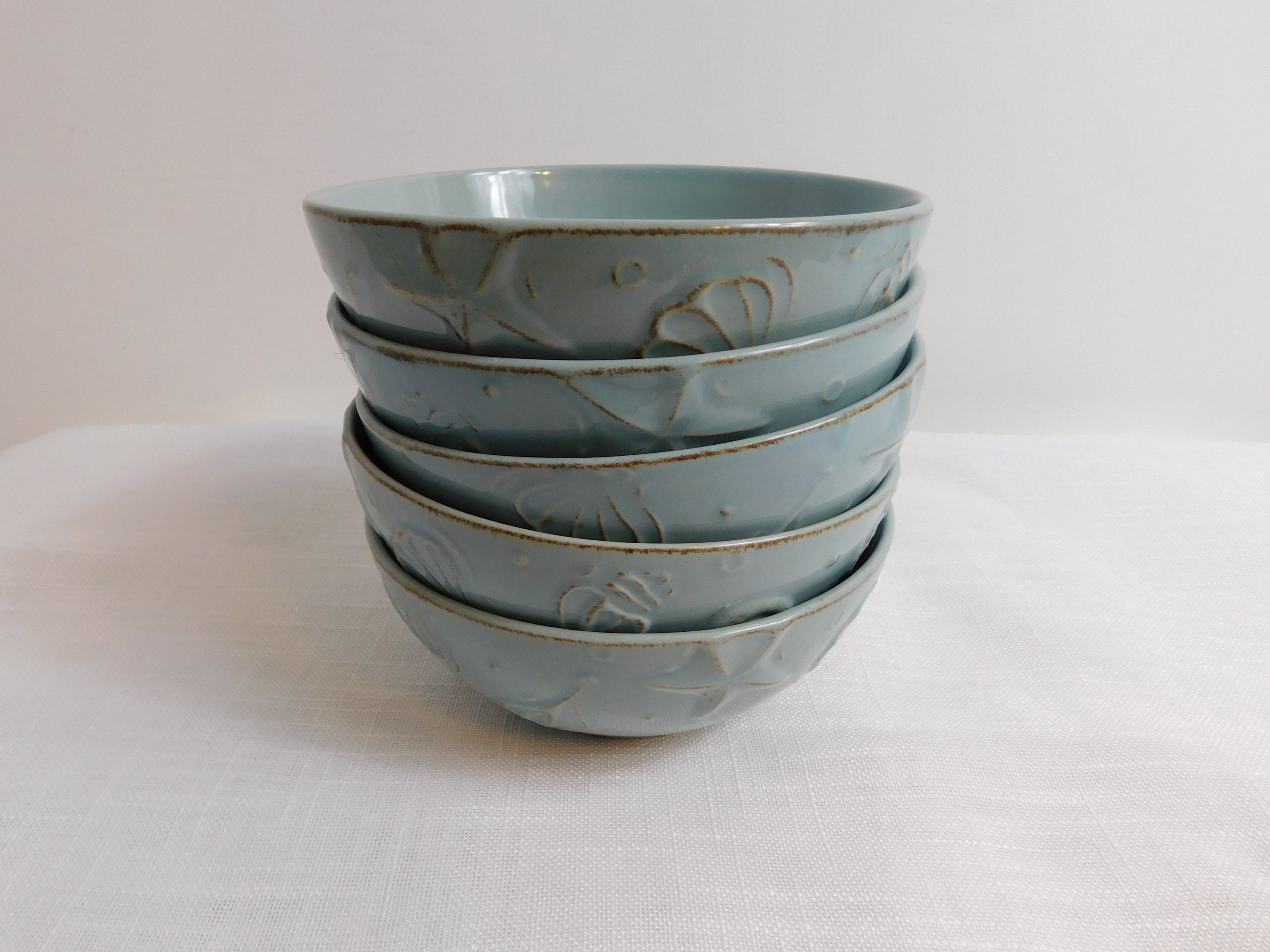 F6 Thomson Pottery Cape Cod Rustic Blue Soup / Cereal Bowls Lot of 5 - Etsy