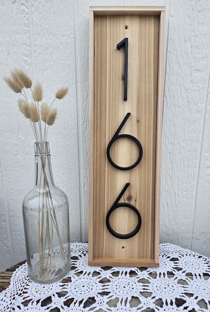 Custom House Number Address Sign Framed Cedar Modern Metal Numbers - Etsy