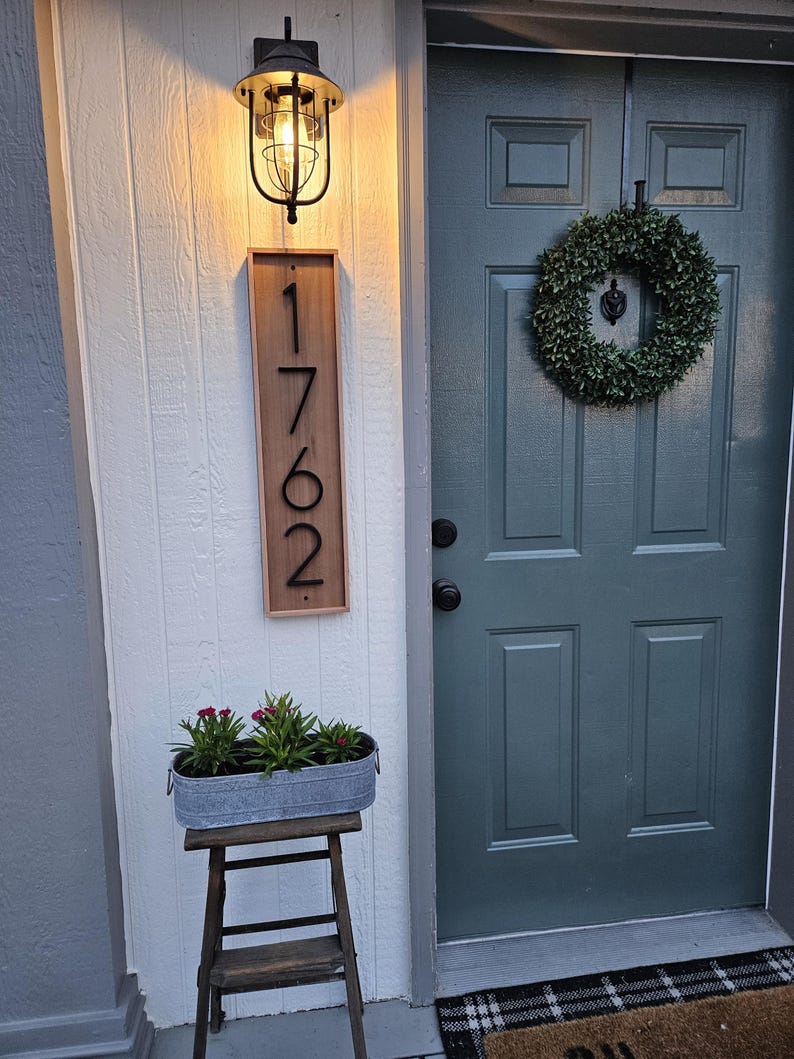 Custom House Number Address Sign Framed Cedar Modern Metal Numbers - Etsy