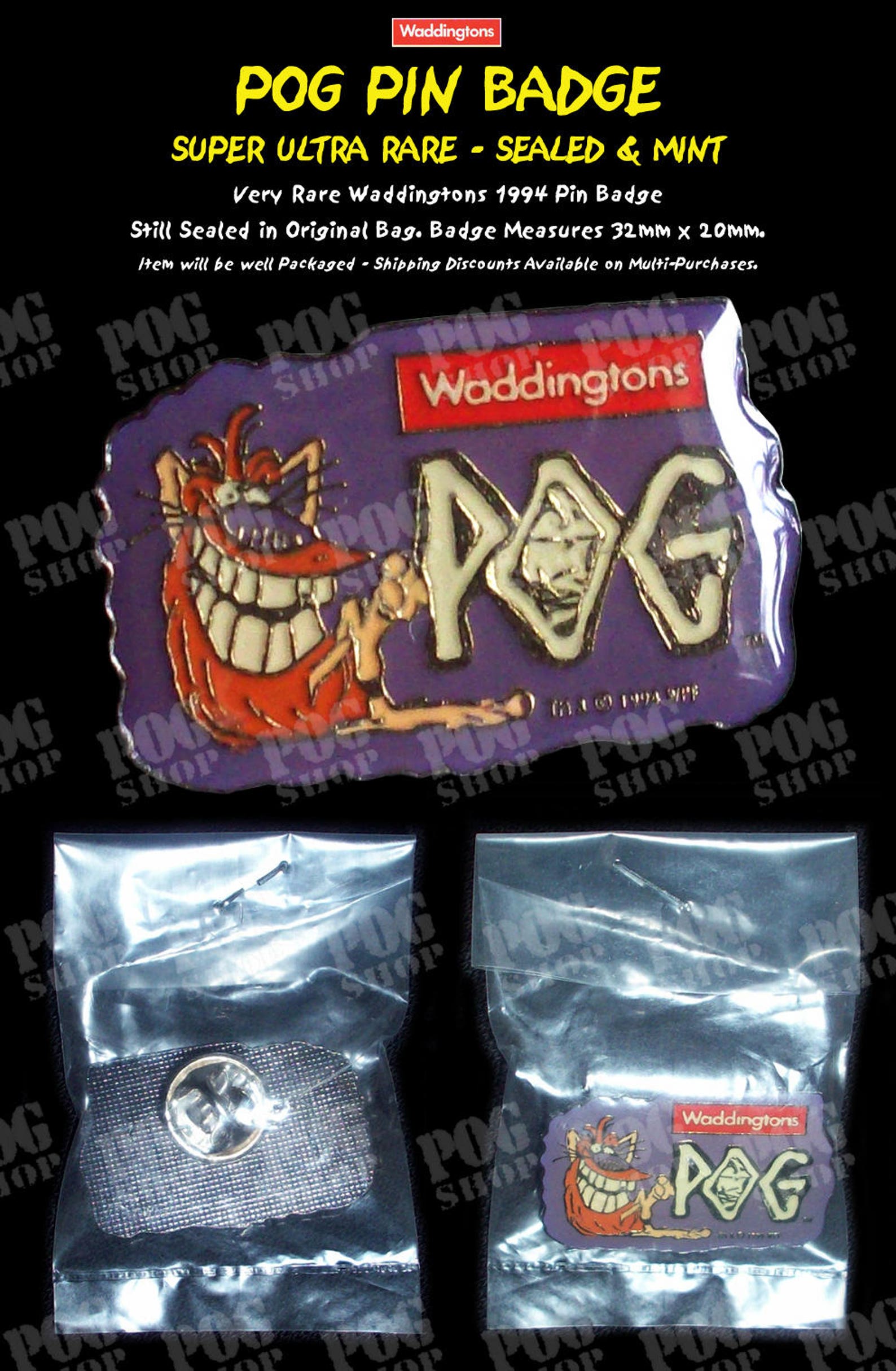POGS 1994 Waddingtons Pogman PIN BADGE Sealed Super Ultra Rare - Visit ...