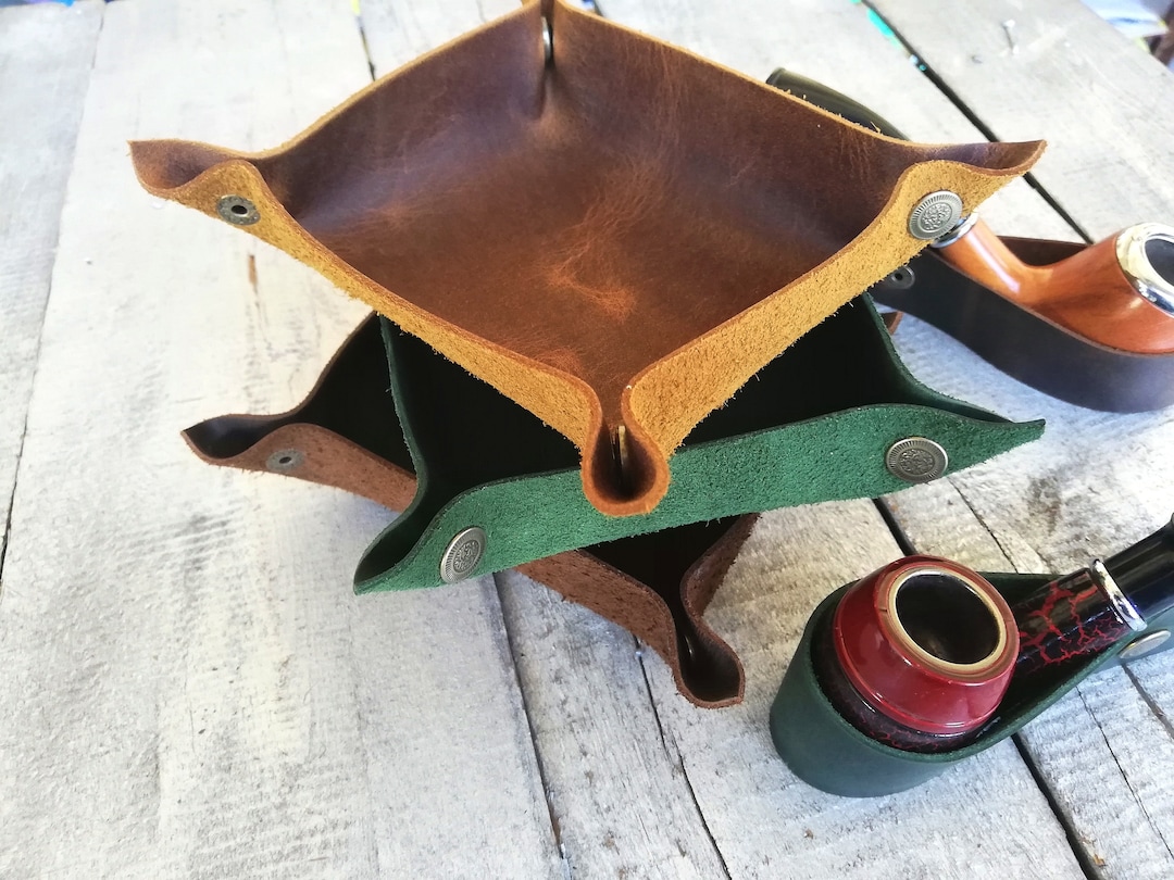 Leather Tobacco Tray and Pipe Stand, Personalized, Distressed Leather ...