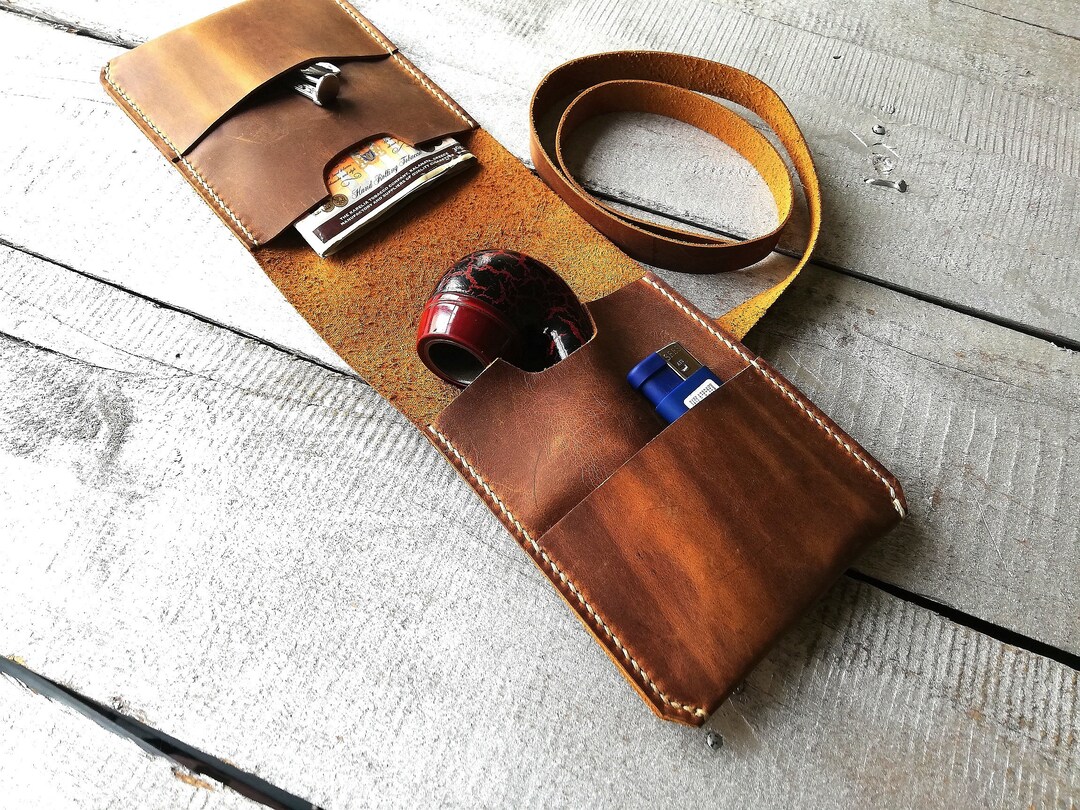 Pipe Bag Pocket Size Pipe Roll Leather Pipe Case Roll Tobacco Pipe Dad ...