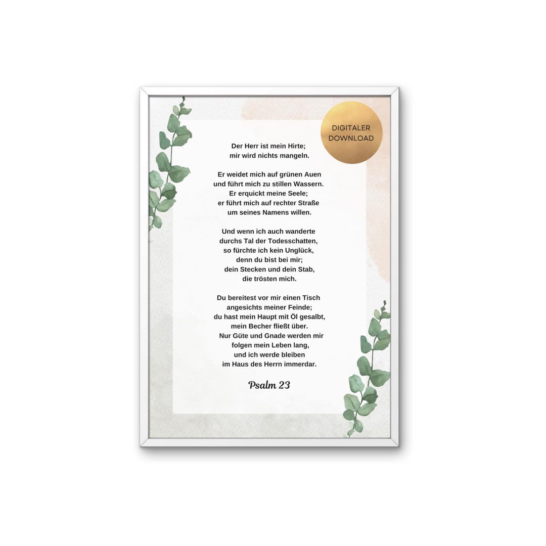 Poster Psalm 23 Der Herr ist mein Hirte Bibelvers Digitaler download ...
