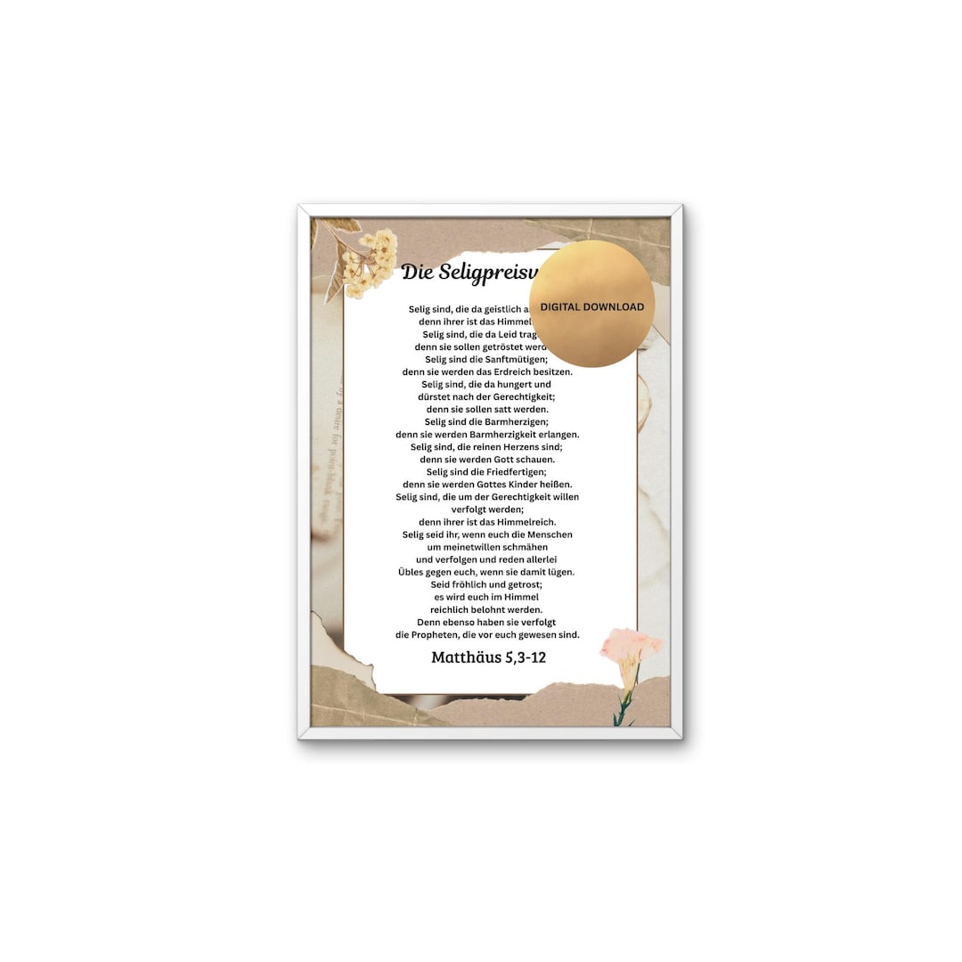 Poster the Beatitudes Luther 1984 Bible Verse Digital Download Instant ...