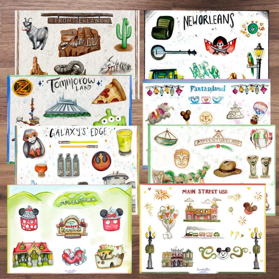 Disneyland Stickers -- Set of 8 (main Street, Adventureland ...