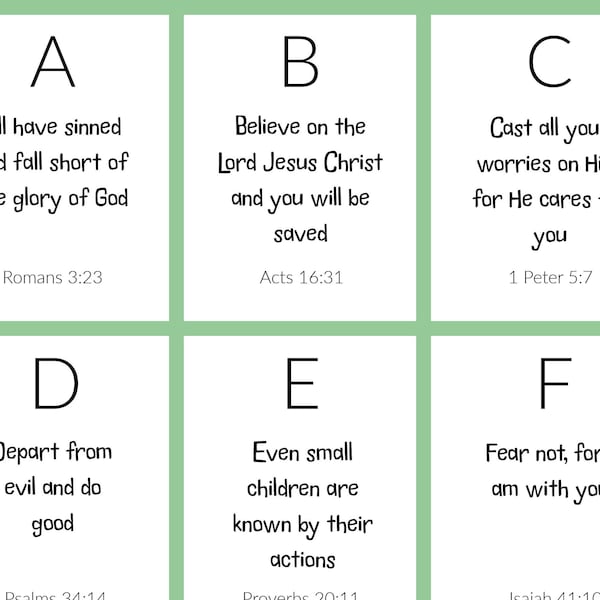 Bible Verse Cards for Children, A to Z Bible Kids Room Printable, Bible ...
