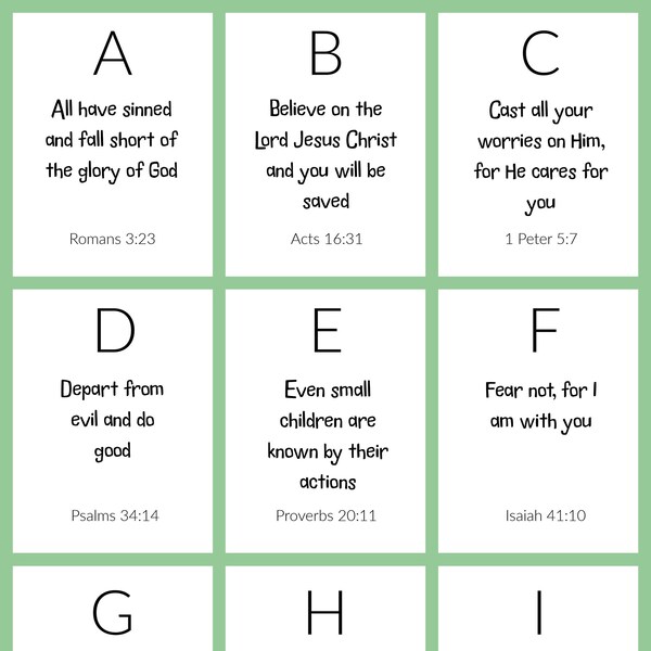 Abc's A-Z Bible Memory Verse Cards to Print and Cut Out, Digital ...