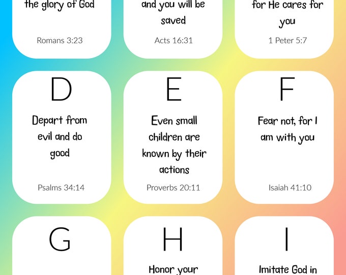 Abc's A-Z Bible Memory Verse Cards to Print and Cut Out, Digital ...