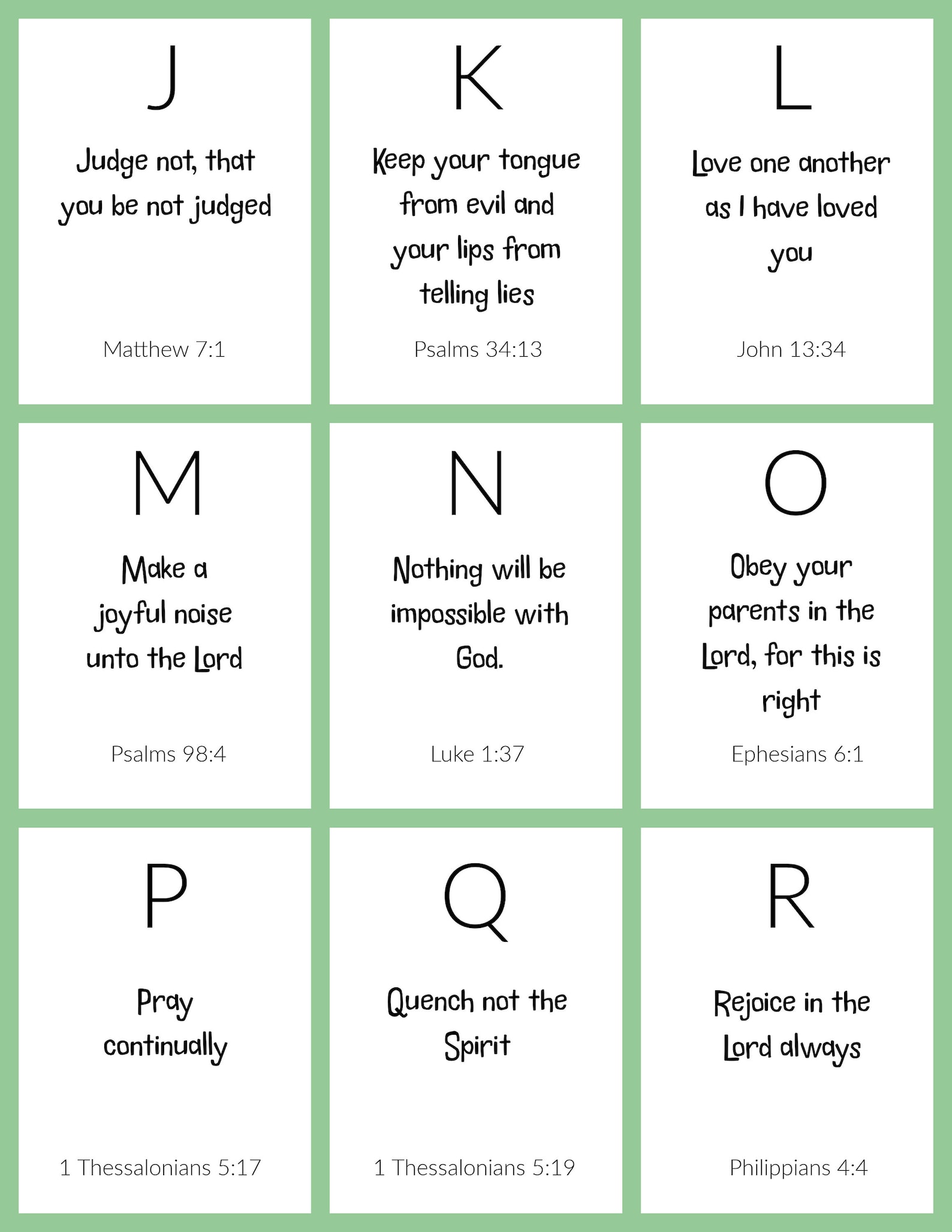 Abc's A-Z Bible Memory Verse Cards to Print and Cut Out, Digital ...
