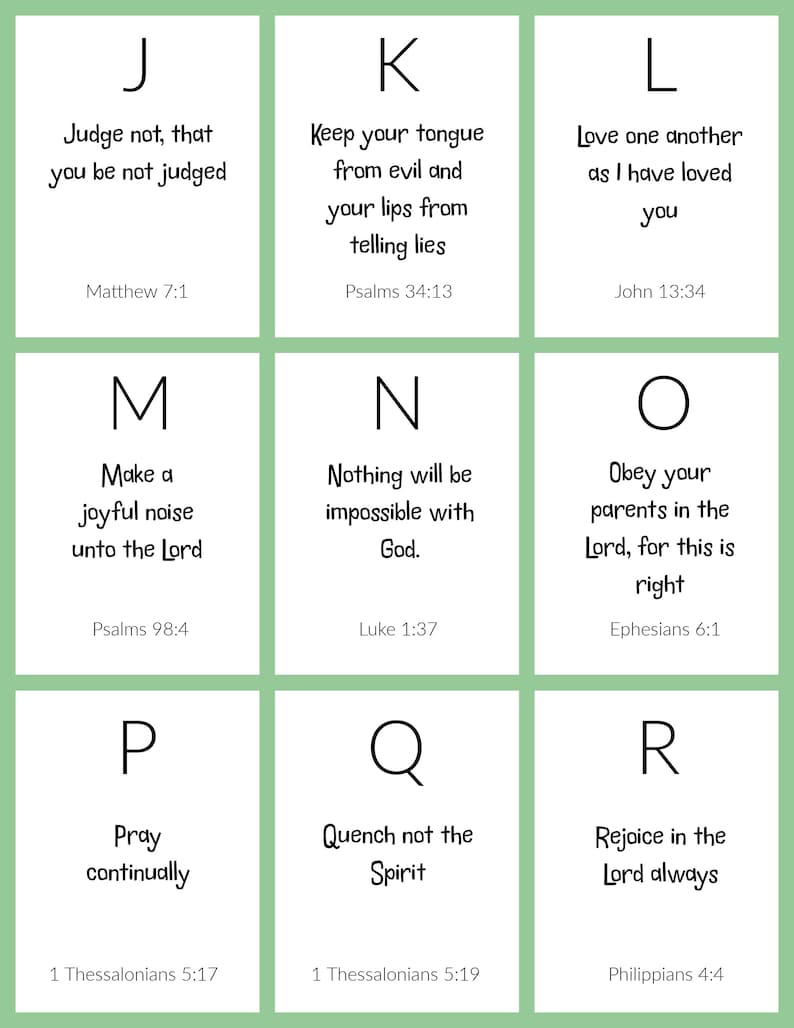 Abc's A-Z Bible Memory Verse Cards to Print and Cut Out, Digital ...