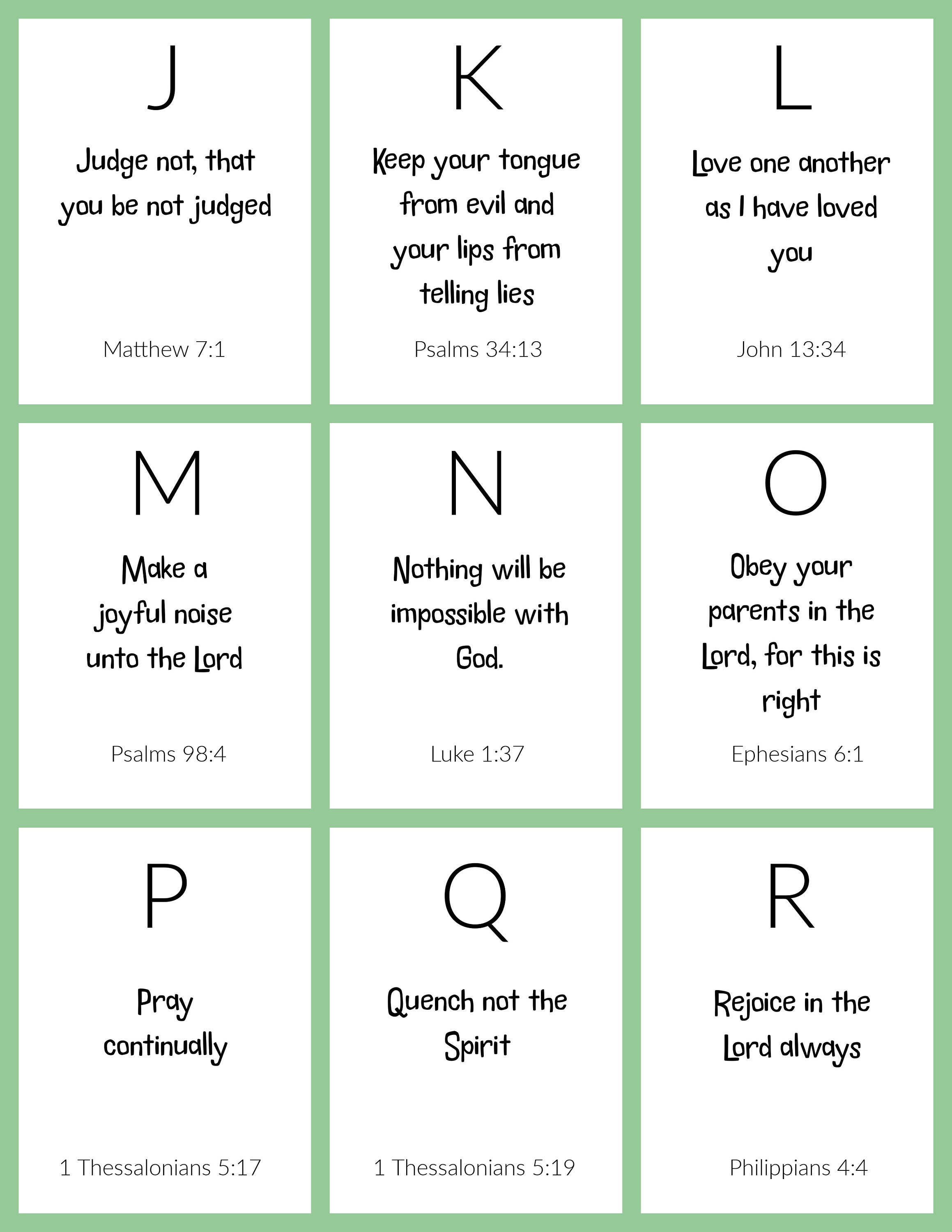Abc's A-Z Bible Memory Verse Cards to Print and Cut Out, Digital ...
