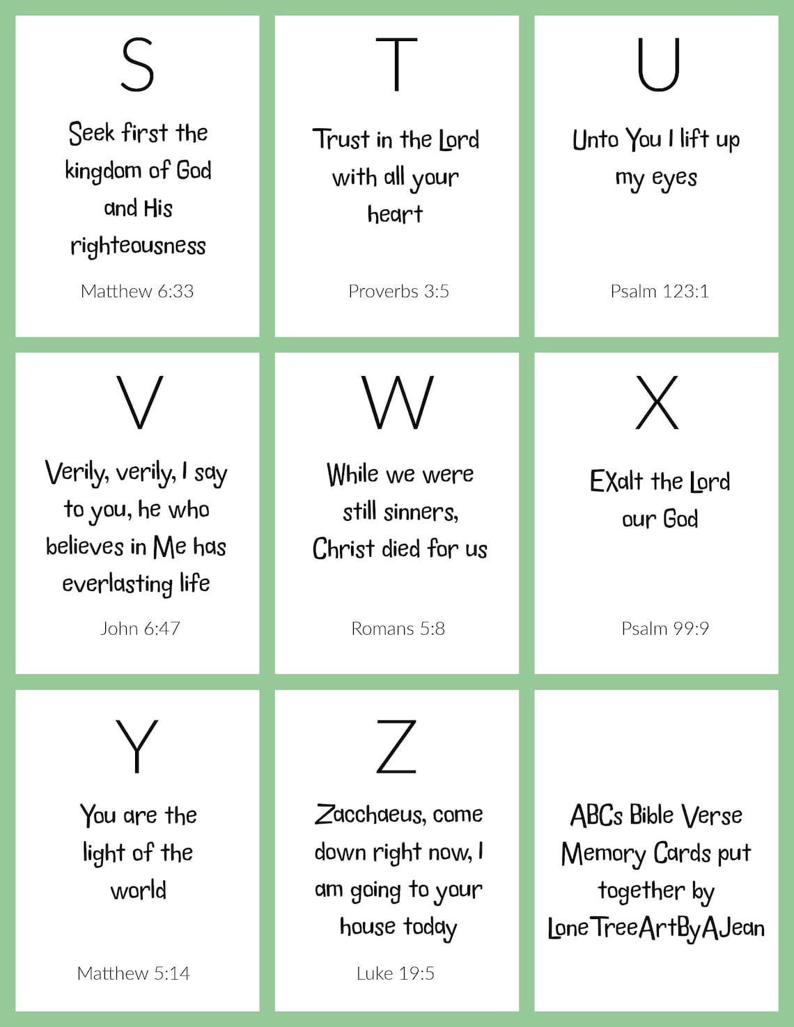 Abc's A-Z Bible Memory Verse Cards to Print and Cut Out, Digital ...