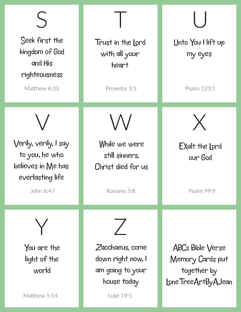 Abc's A-Z Bible Memory Verse Cards to Print and Cut Out, Digital ...