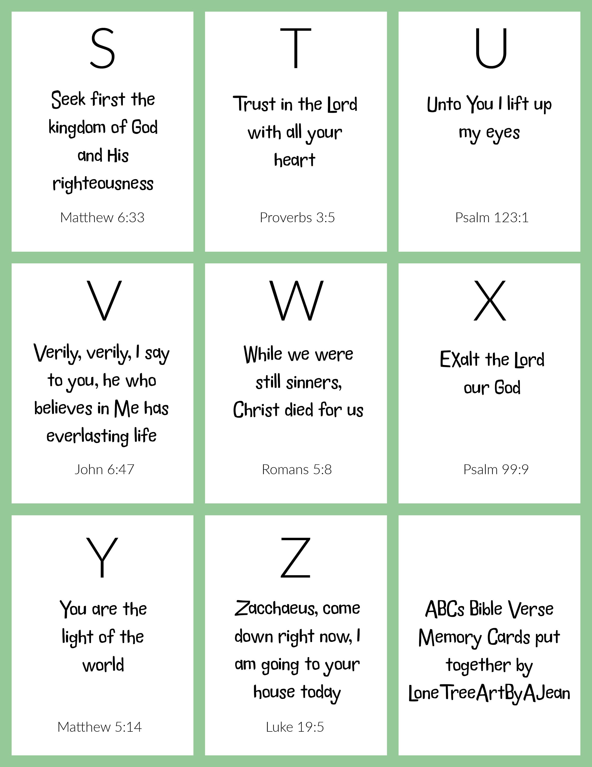Abc's A-Z Bible Memory Verse Cards to Print and Cut Out, Digital ...