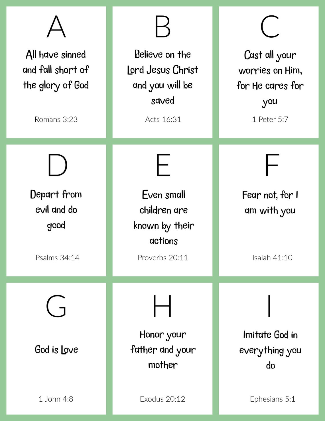 Abc's A-Z Bible Memory Verse Cards to Print and Cut Out, Digital ...