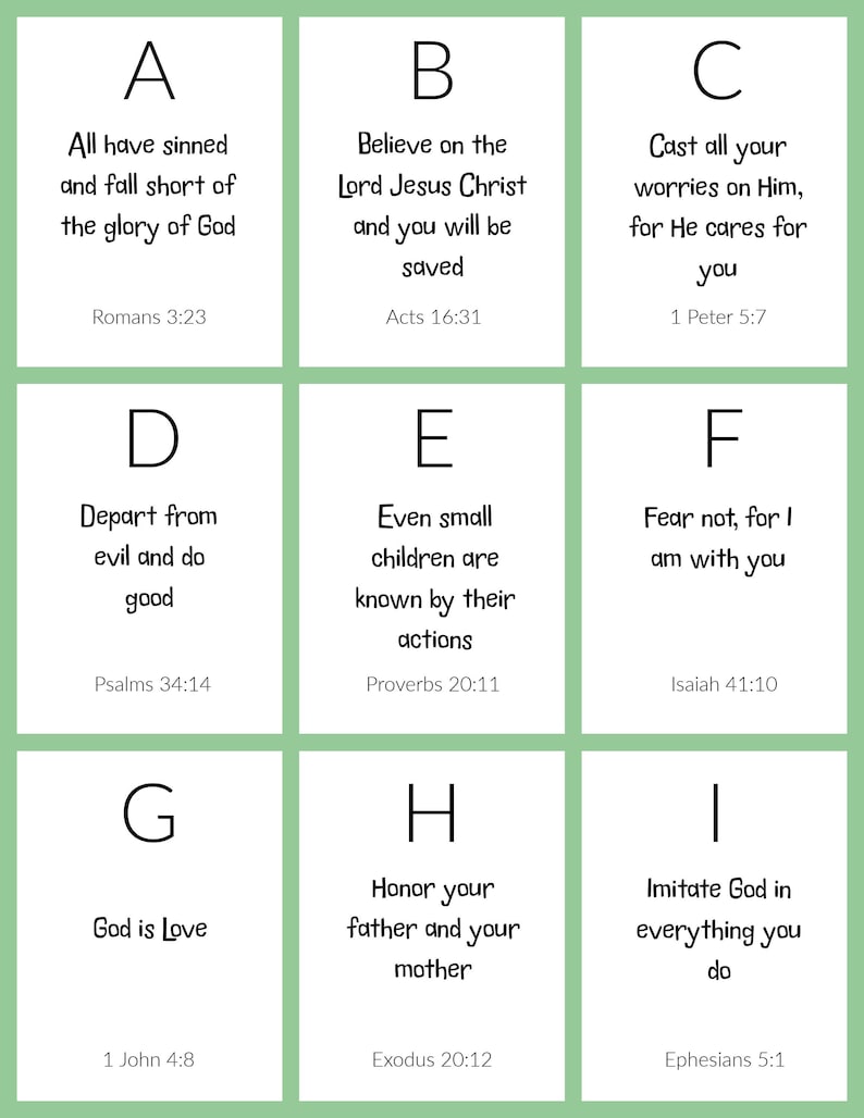 Abc's A-Z Bible Memory Verse Cards to Print and Cut Out, Digital ...
