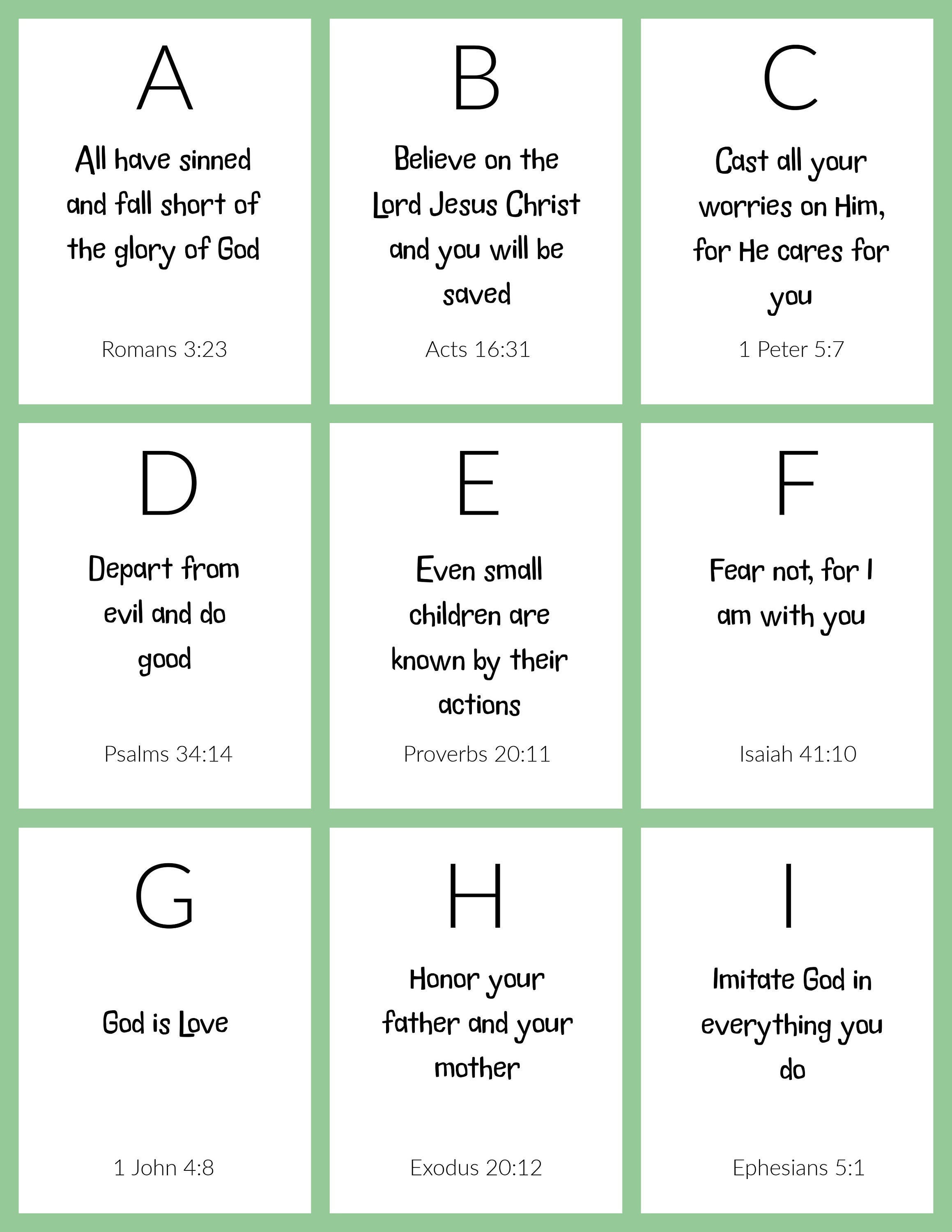 Abc's A-Z Bible Memory Verse Cards to Print and Cut Out, Digital Download Preschool Aid, Help ...