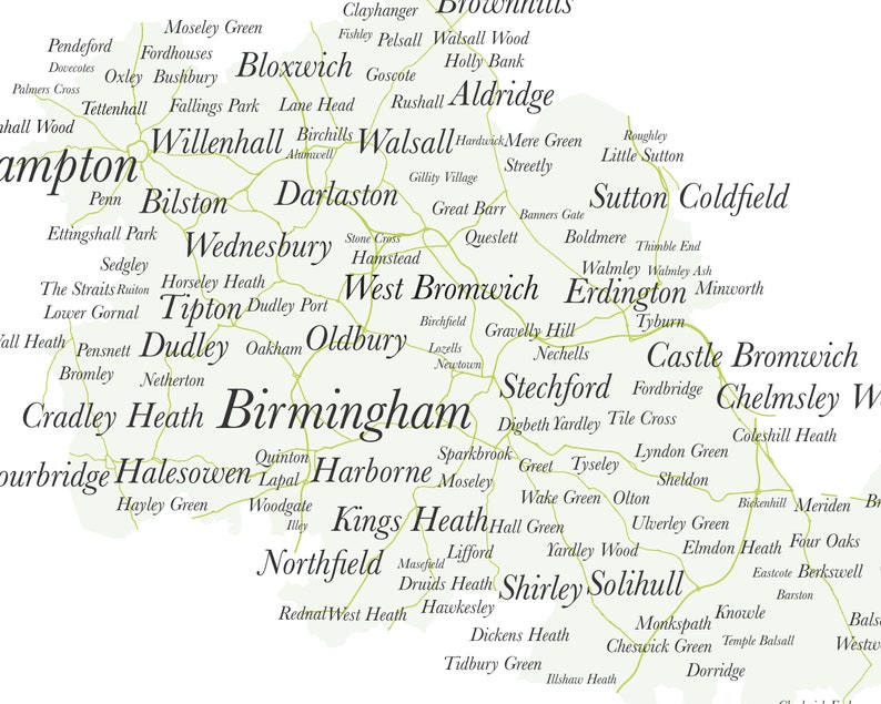 West Midlands County Map // Framed Map of West Midlands // Minimal ...