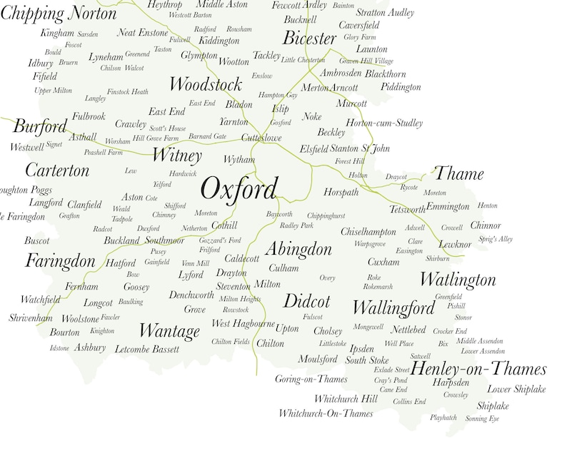 Oxfordshire County Map // Framed Map of Oxfordshire // Minimal ...