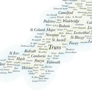 Cornwall County Map // Framed Map of Cornwall // Minimal Typographic ...