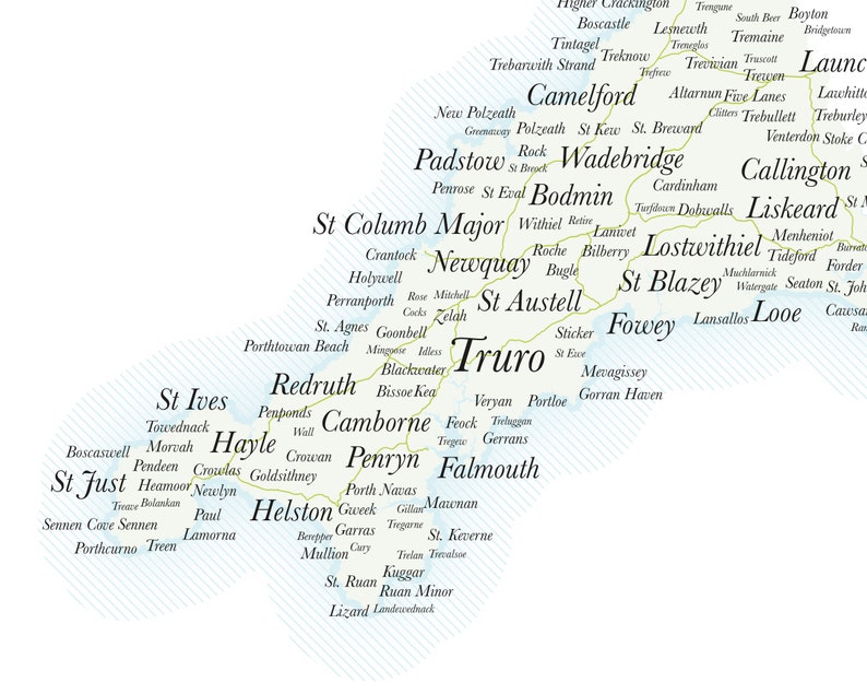 Cornwall County Map // Framed Map of Cornwall // Minimal Typographic ...