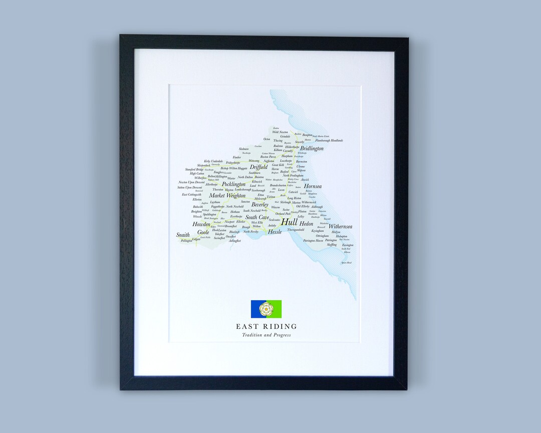 East Riding of Yorkshire County Map // Framed Map of East Riding ...