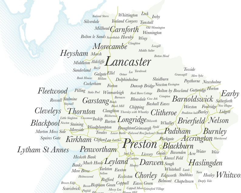 Lancashire County Map // Framed Map of Lancashire // Minimal ...