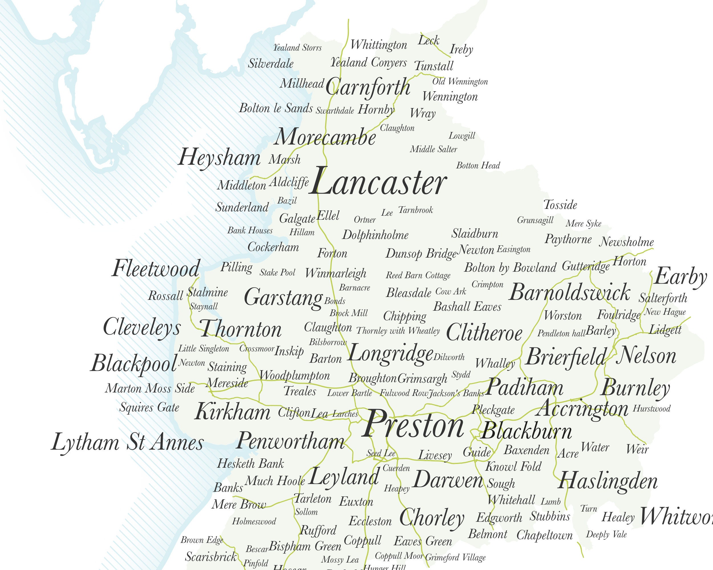 Lancashire County Map // Framed Map of Lancashire // Minimal - Etsy UK
