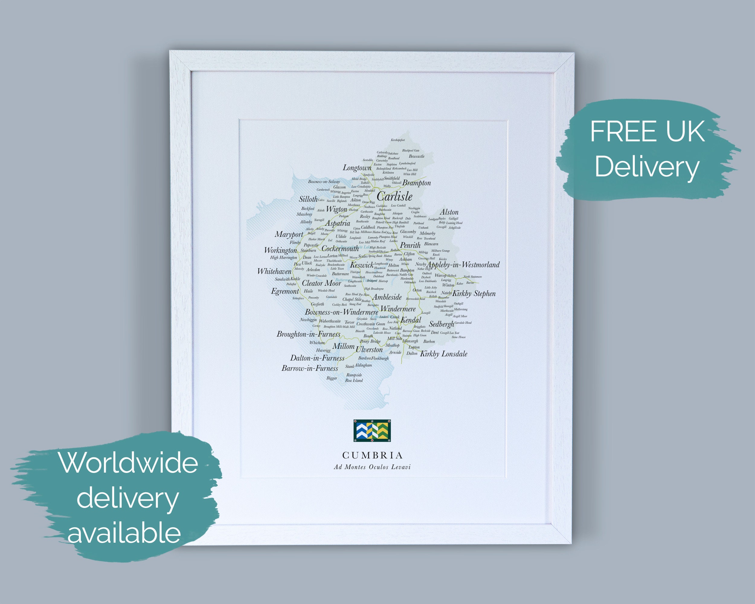 Cumbria County Map // Framed Map of Cumbria // Minimal - Etsy