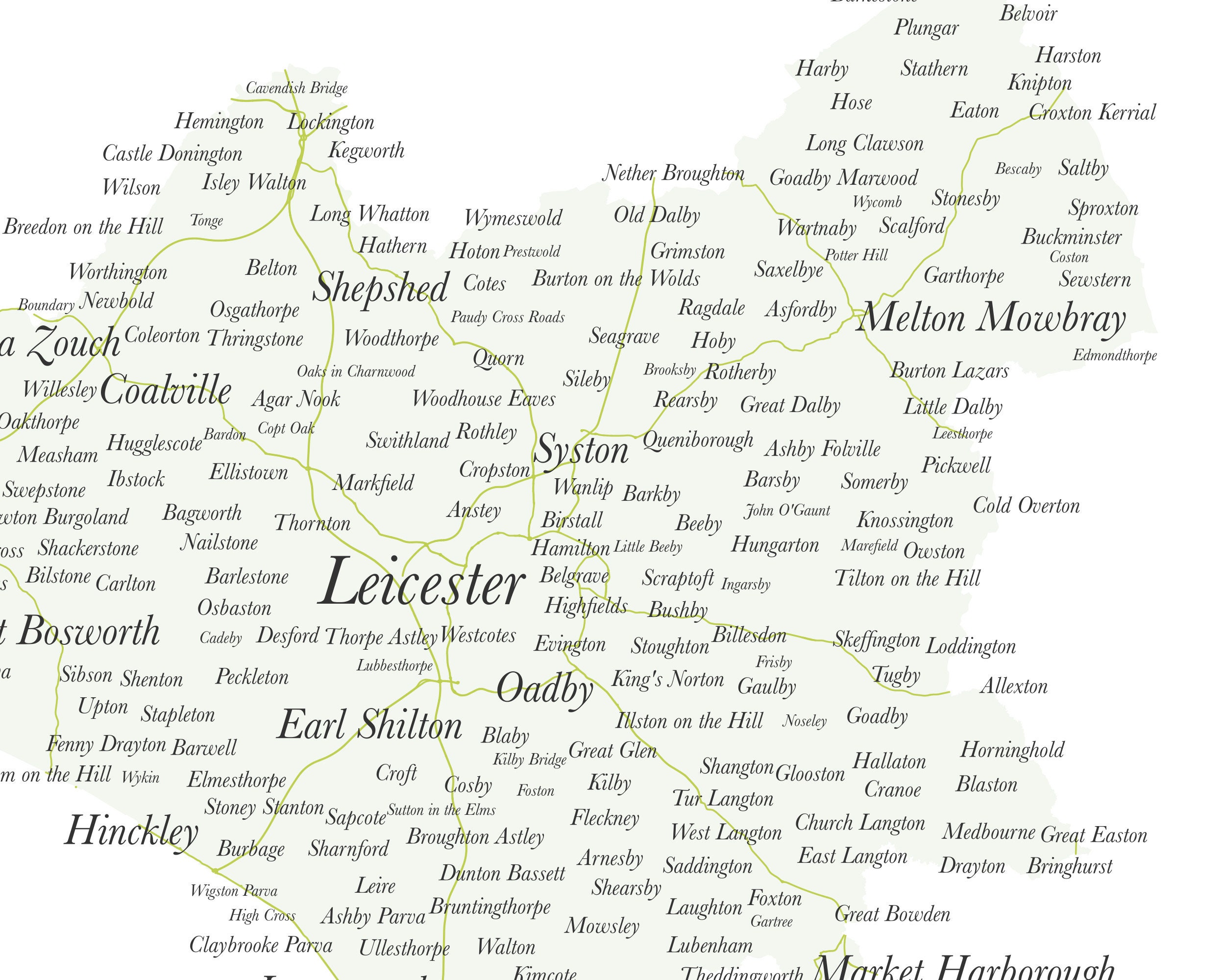 Leicestershire County Map // Framed Map of Leicestershire // Minimal ...