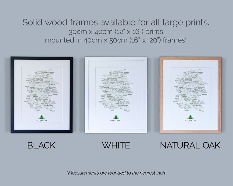 Wiltshire County Map // Framed Map of Wiltshire // Minimal Typographic ...